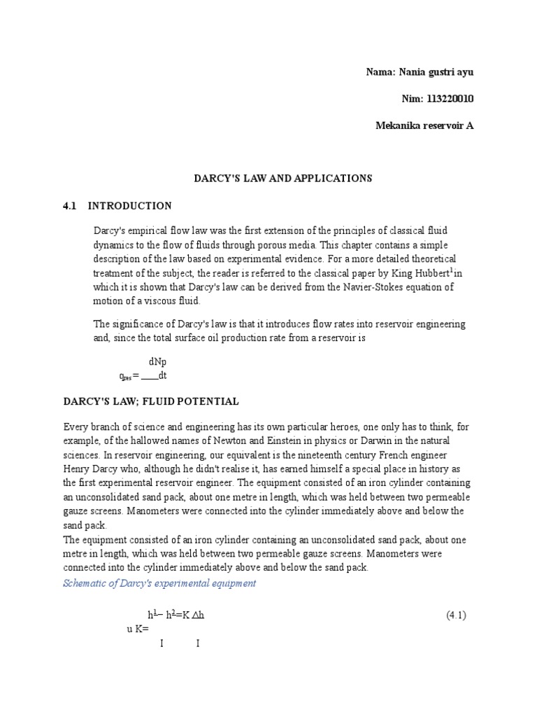 Darcy's Law in Reservoir Engineering | PDF | Pressure | Permeability ...