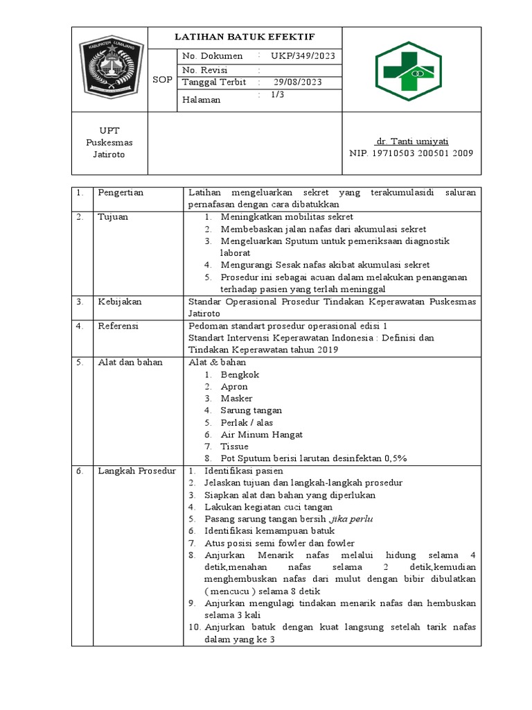 Sop Latihan Batuk Efektif | PDF