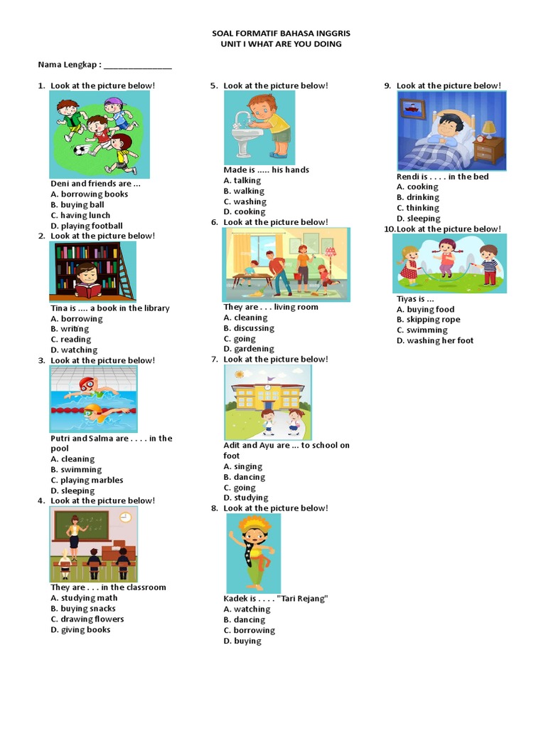 Soal Formatif B Ing Unit I What Are U Doing | PDF