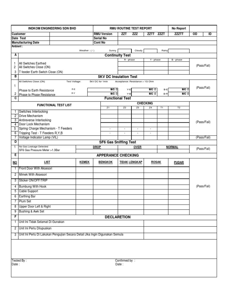 Test Sheet Rmu Site Service | PDF | Metrology | Building Engineering