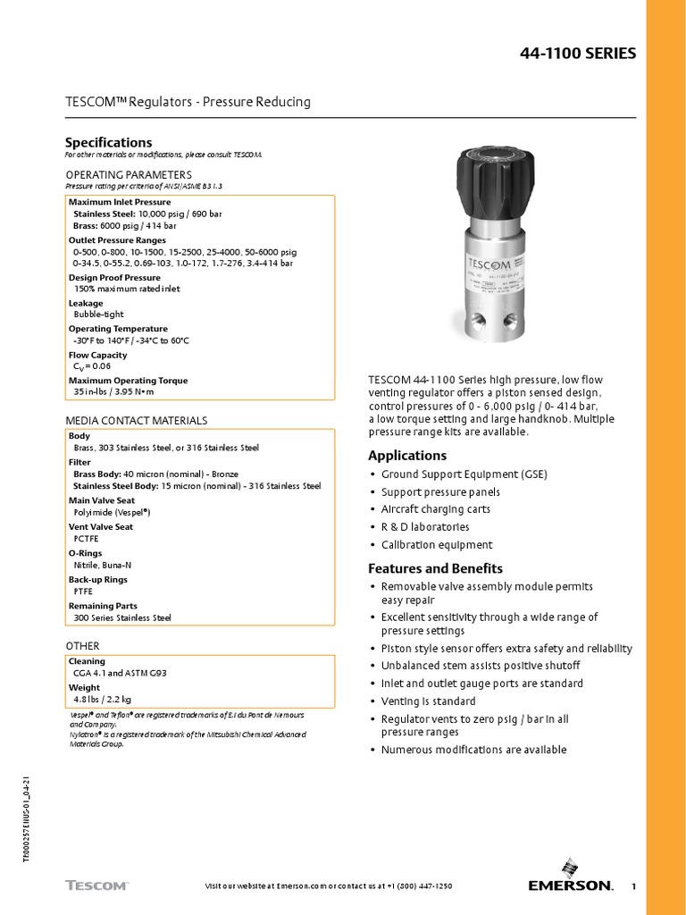 Catalog 44 1100 Pressure Regulator Control Tescom en 5322212 | PDF ...