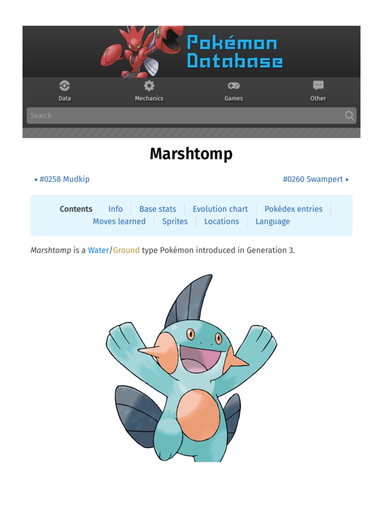 Marshtomp Pokédex- Stats, Moves, Evolution & Locations | Pokémon ...