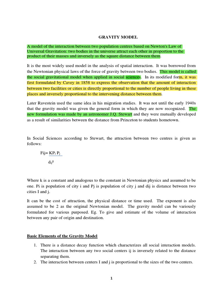 Gravitational Model in Spatial Analysis | PDF | Newton's Law Of ...