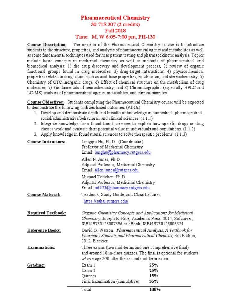 Med Chem PharmChem Syllabus | PDF | High Performance Liquid Chromatography | Medicinal Chemistry