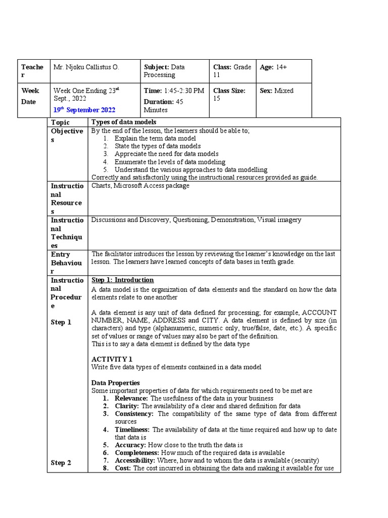 Grade 11 Lesson Plan Full | PDF | Conceptual Model | Relational Database Grade 11 Lesson Plan Full | PDF | Conceptual Model | Relational Database