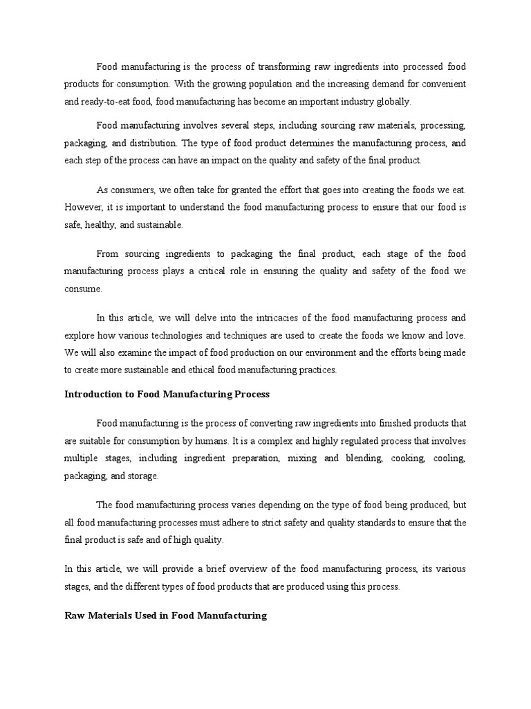 Food Manufacturing Process | PDF | Food Processing | Foods