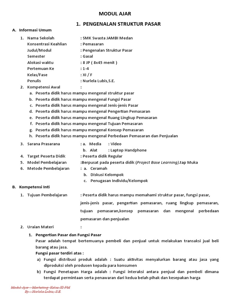 Modul Ajar 1. Pengenalan Struktur Pasar | PDF Modul Ajar 1. Pengenalan Struktur Pasar | PDF