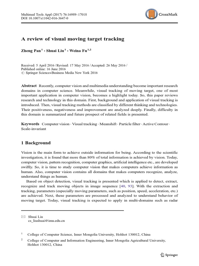 A Review of Visual Moving Target Tracking | PDF | Computer Vision ...