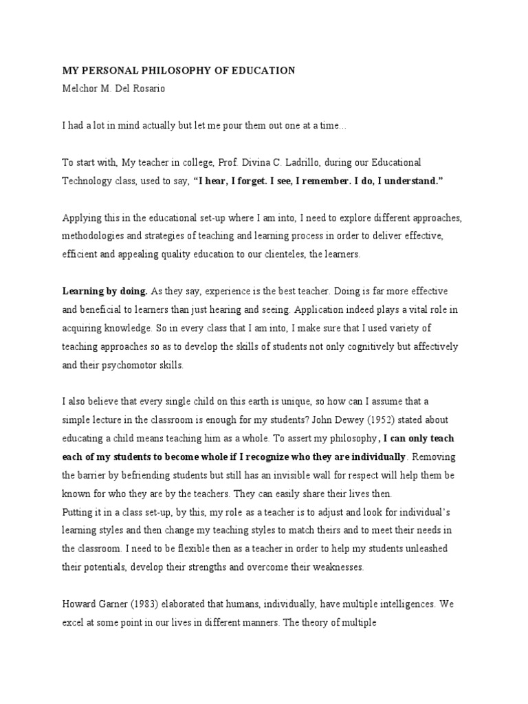 My Personal Philosophy of Education | Download Free PDF | Learning ...