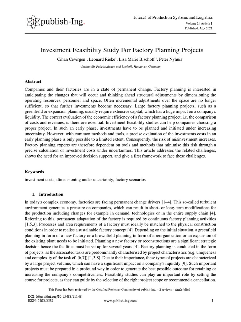 Factory Planning Investment Feasibility Study | PDF | Feasibility Study ...
