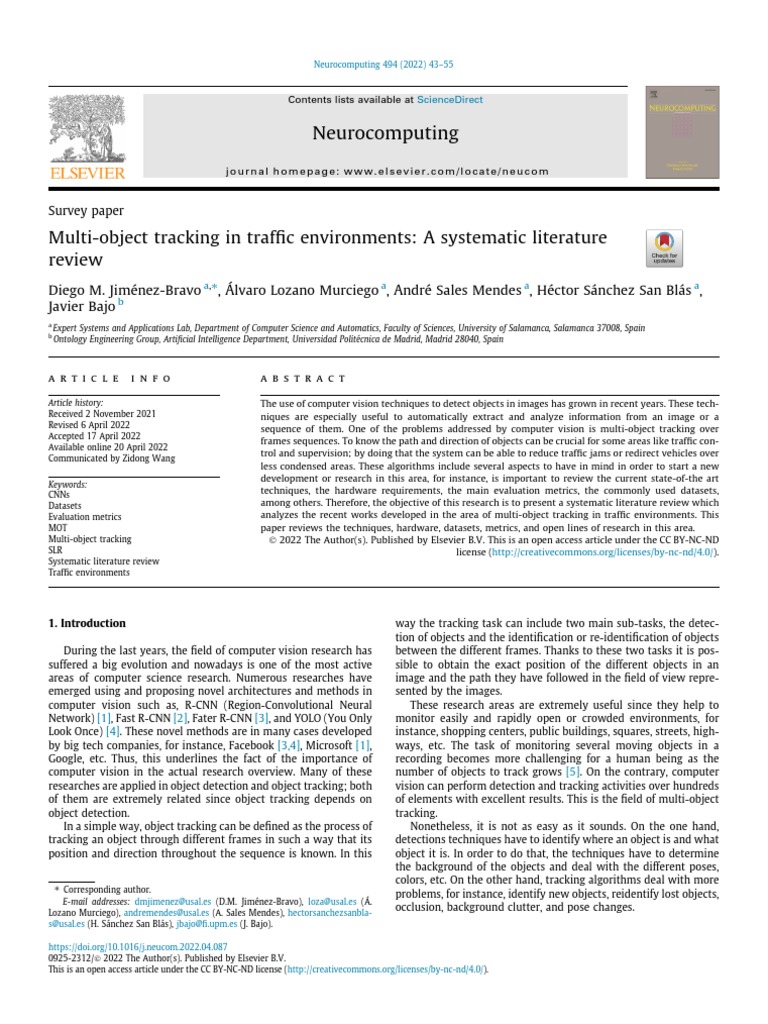 Multi Object Tracking In Traffic Environments A Systematic Literature