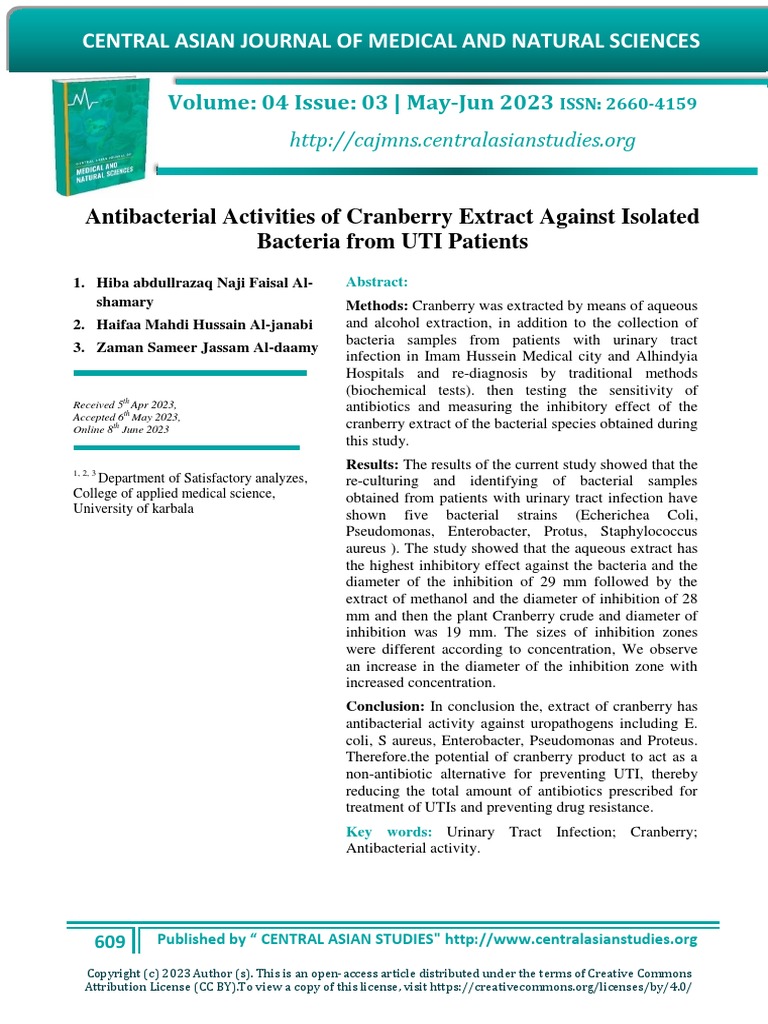 Antibacterial Activities of Cranberry Extract Against Isolated Bacteria From UTI Patients | PDF ...
