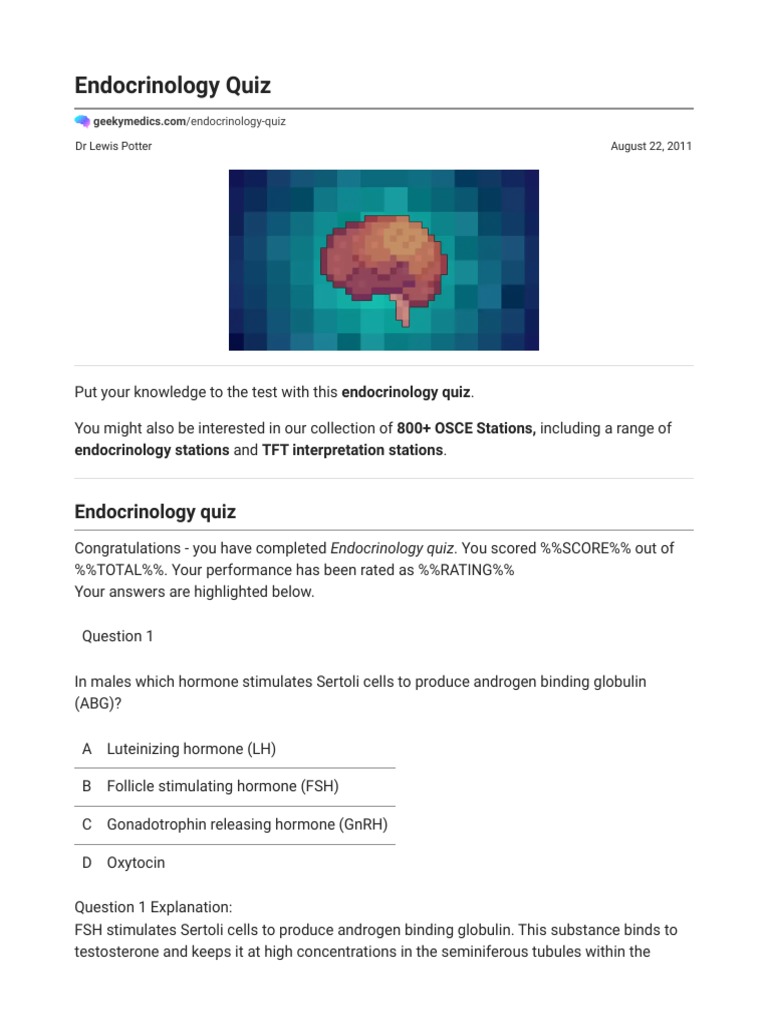 Mcq On Endocrinology Download Free Pdf Thyroid Stimulating Hormone
