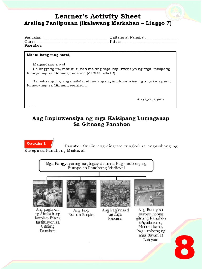 Learner's Activity Sheet: Araling Panlipunan (Ikalawang Markahan - Linggo 7) | PDF