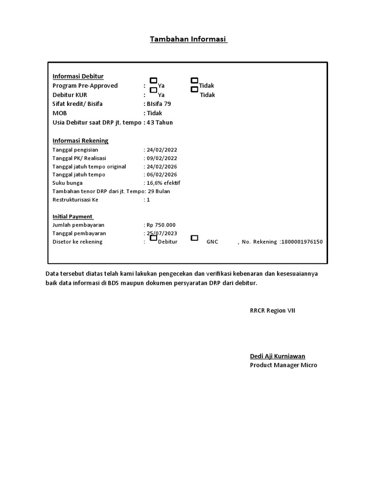 Lembar Informasi Debitur&Surat Permohonan Restrukturisasi EKO TUGIYANTO ...