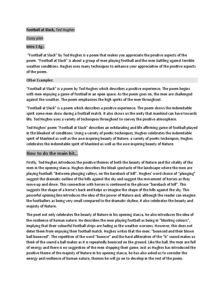 Football at Slack - Essay Plan Activity | PDF | Poetry