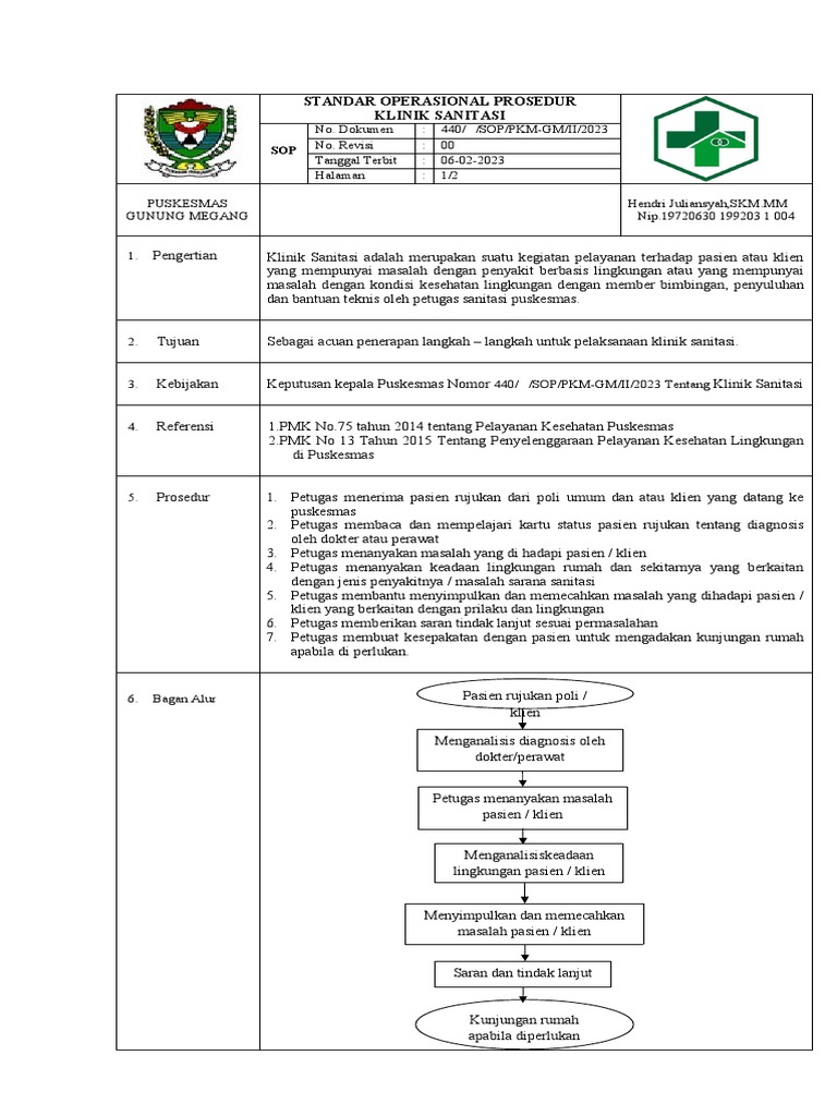 Sop Klinik Sanitasi Akreditasi | PDF