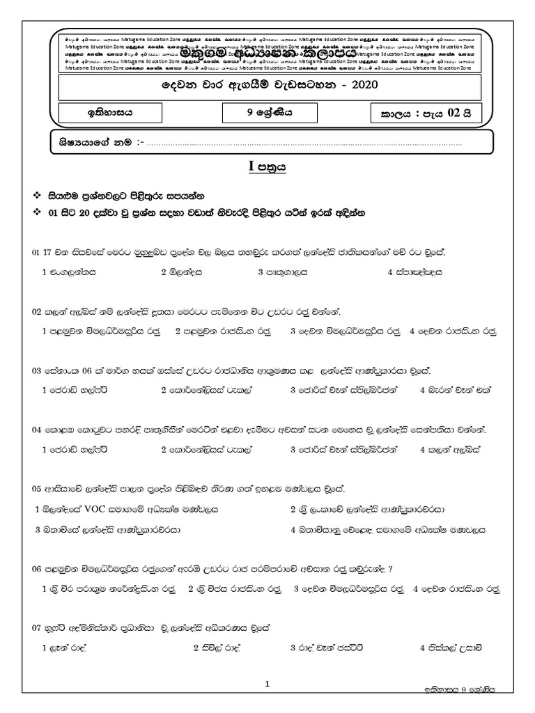 Grade 9 Histroy Paper | PDF