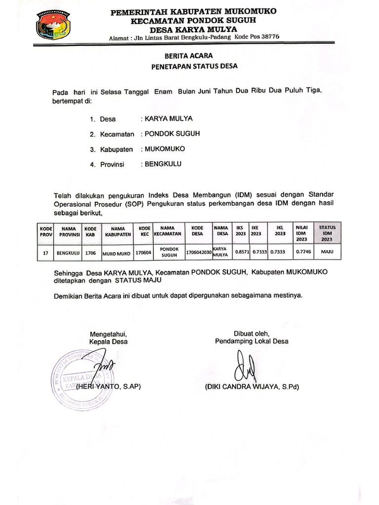 Template Berita Acara Desa 20 | PDF