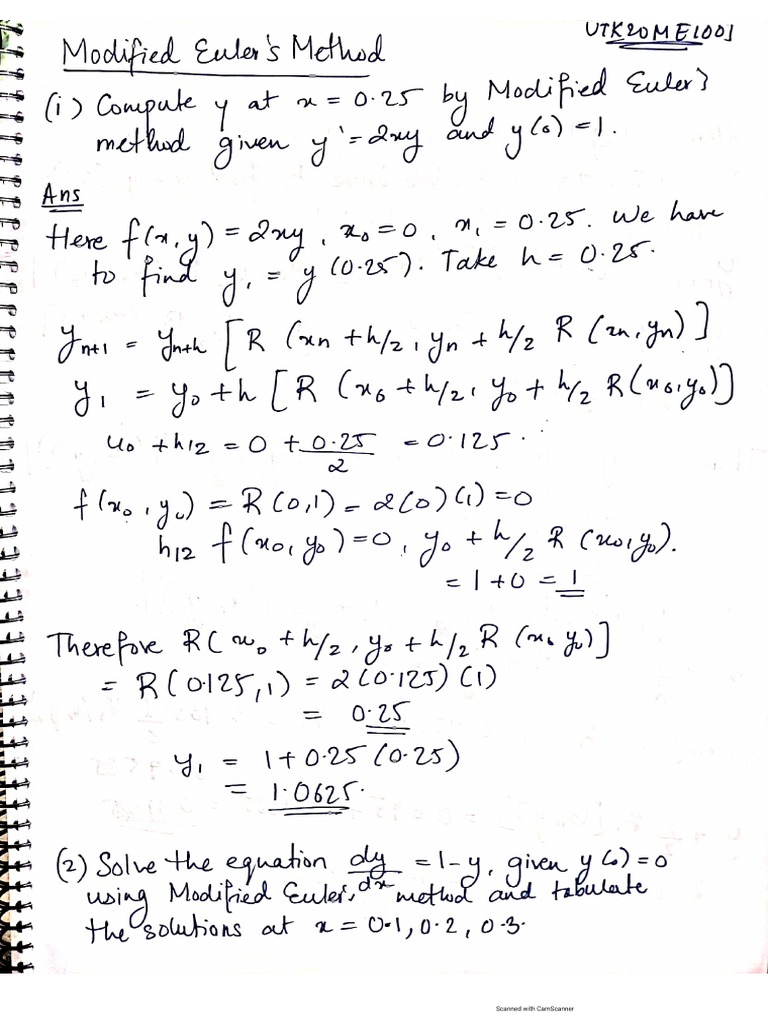 Exp 8 Modified Euler Method UTK20ME1001 | PDF