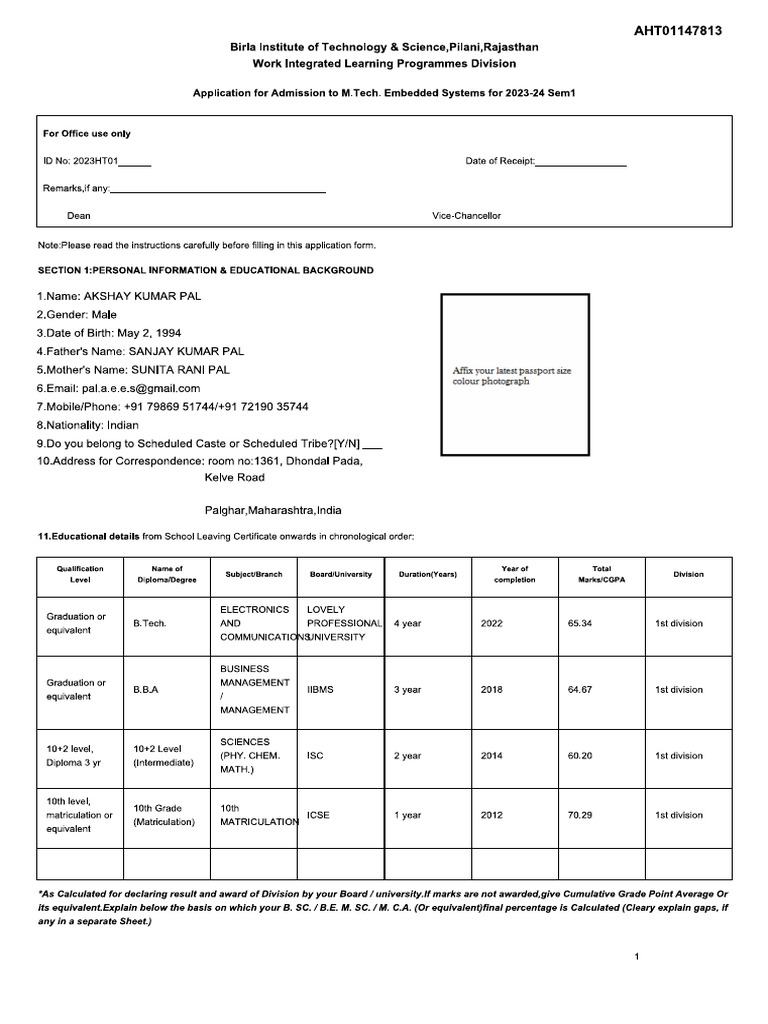 Bitstotalapplication Form | PDF