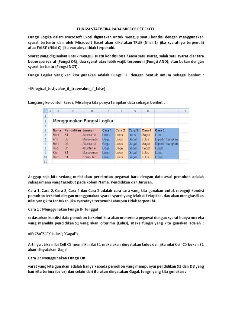 Fungsi Statistika Pada Microsoft Excel | PDF