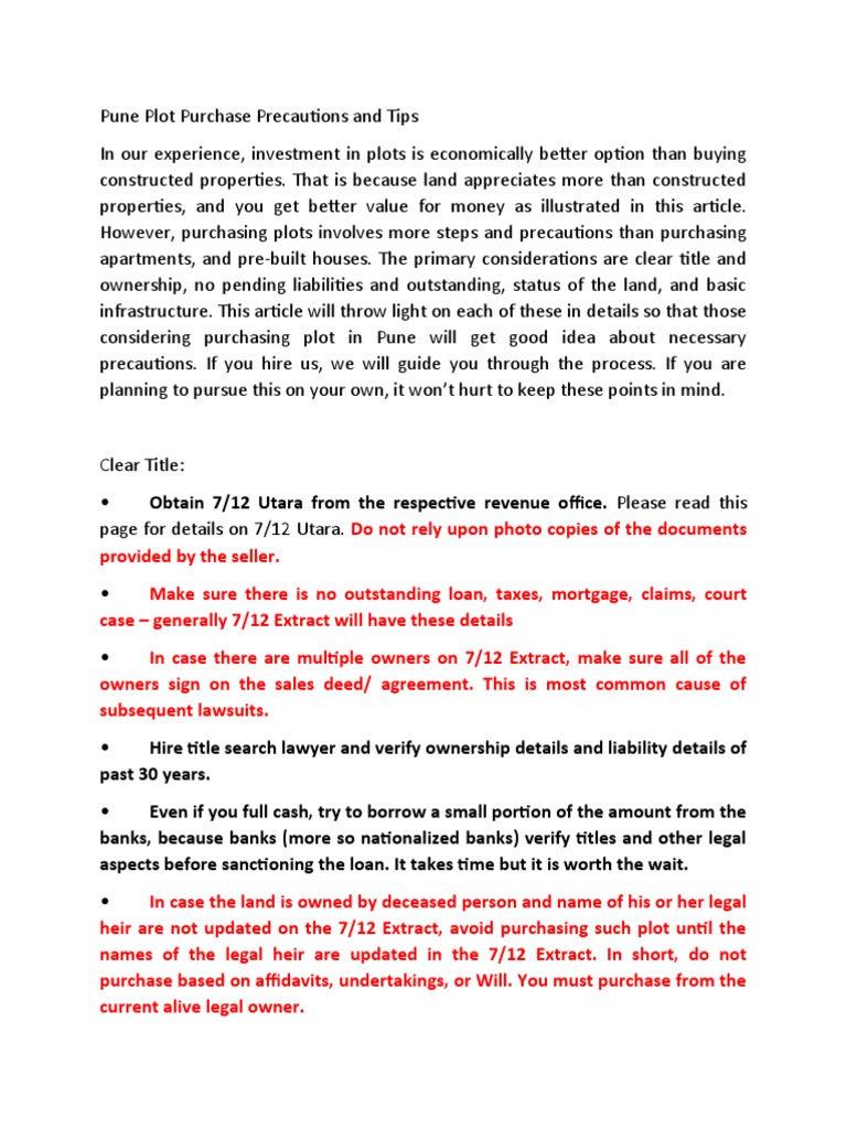 Plot Purchase Precautions and Tips | PDF | Loans | Sales