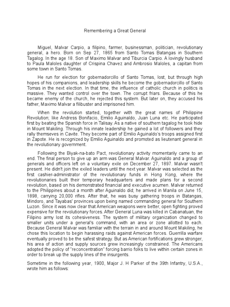 Gen Malvar | PDF | Military | Conflicts