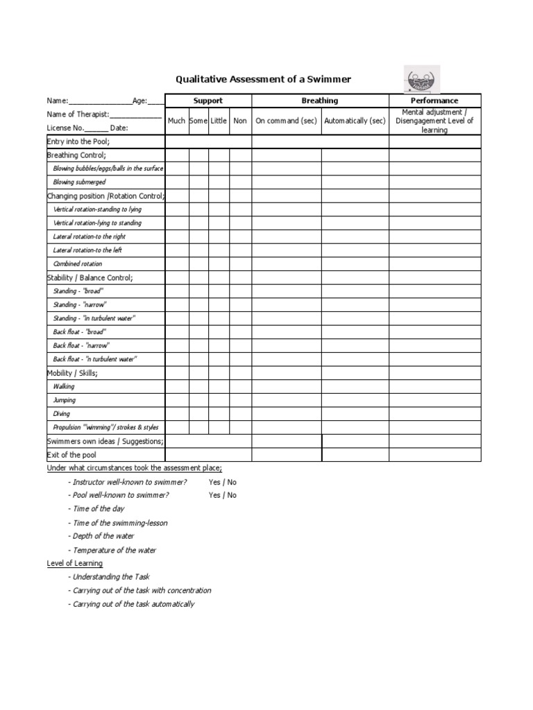 Swimmer Qualitative Assessment Form | PDF | Wellness