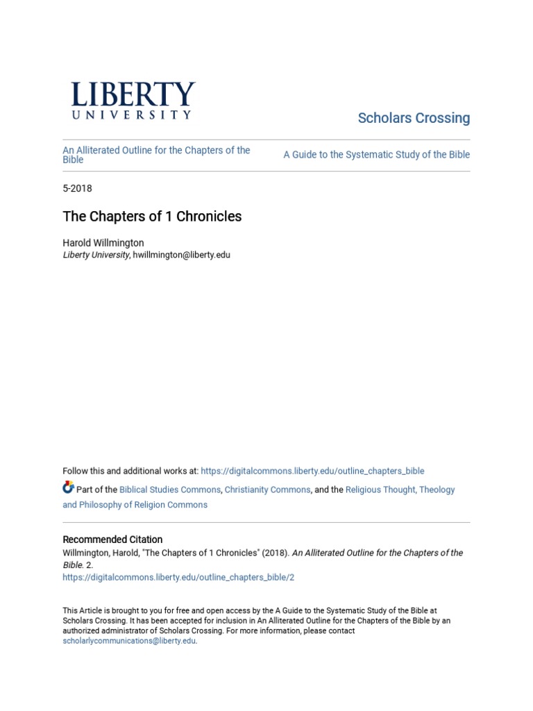Bible Study: 1 Chronicles Outline | PDF | David | Saul