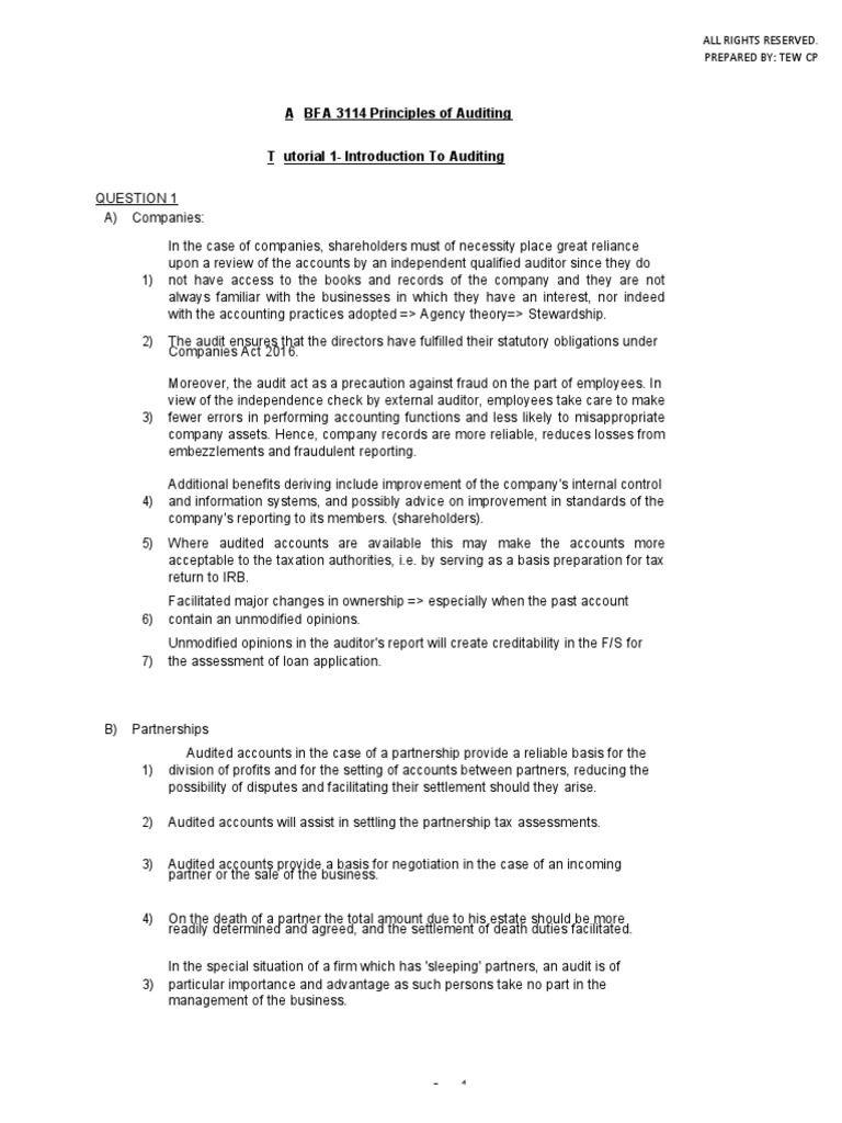 Tutorial 1 - Answers | PDF | Audit | Financial Audit