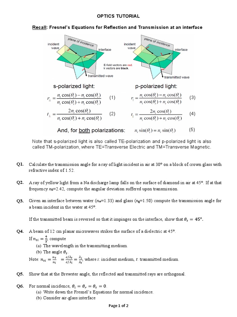 Tutorial (Optics - New) | PDF