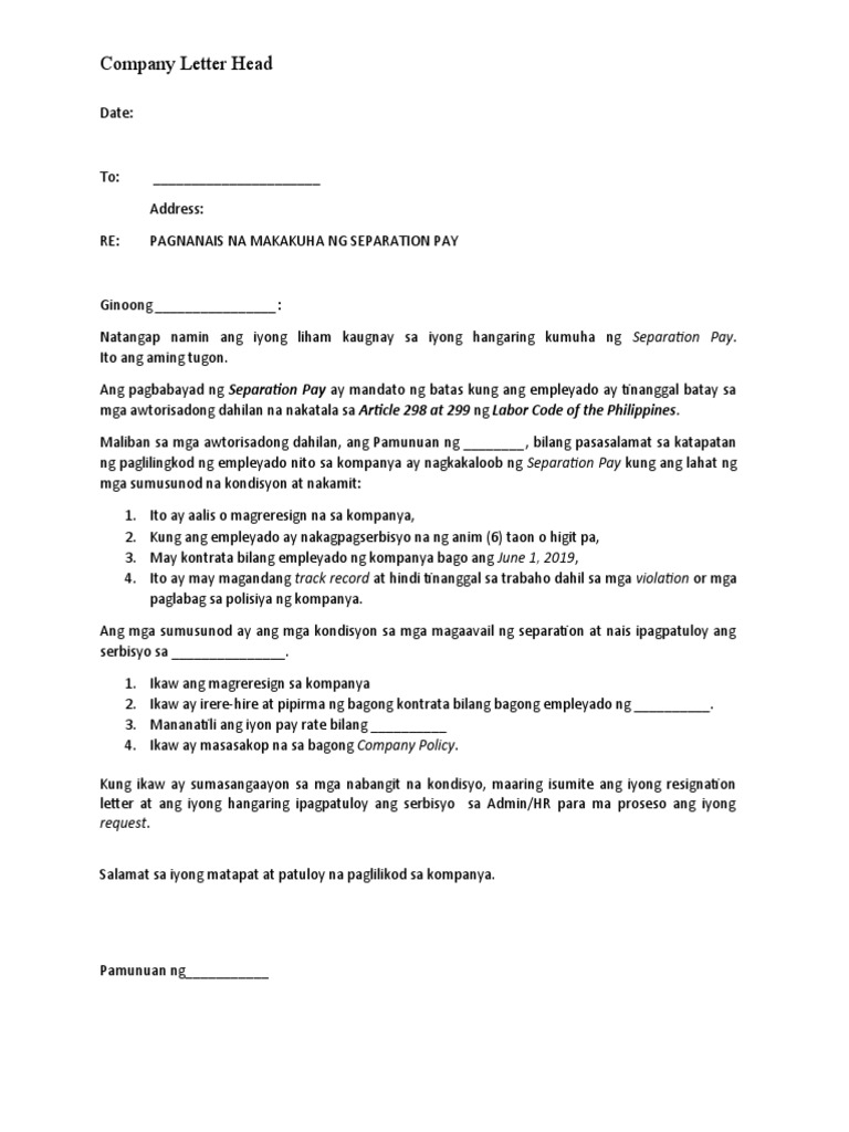 Separation Pay Availment - Tagalog - by Emi | PDF