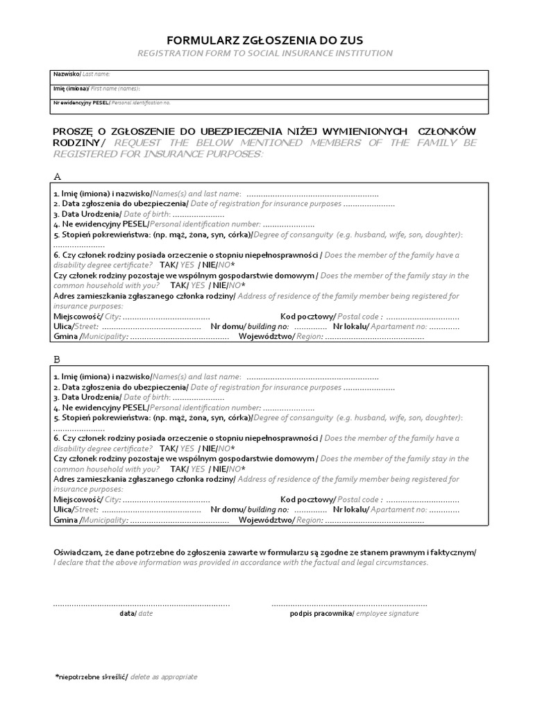 EN ZUS Form - Family Members | PDF