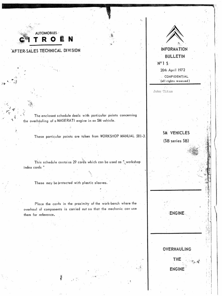 Citroen SM Engine Rebuild | PDF