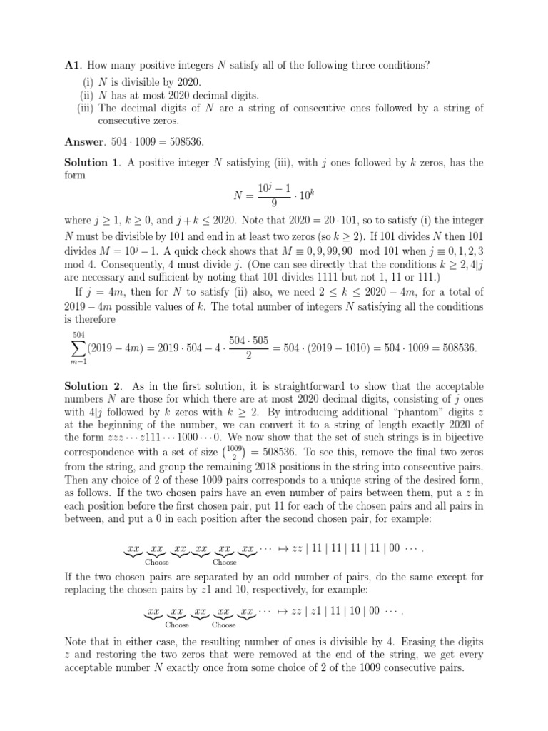 2020 Putnam Solutions Pdf Decimal Numbers