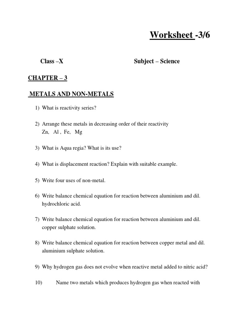 Class 10 Science Metals and Non-Metals Worksheet Module 3 | PDF