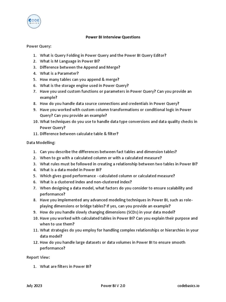 Power Bi Interview Questions Pdf Database Index Computer Programming 