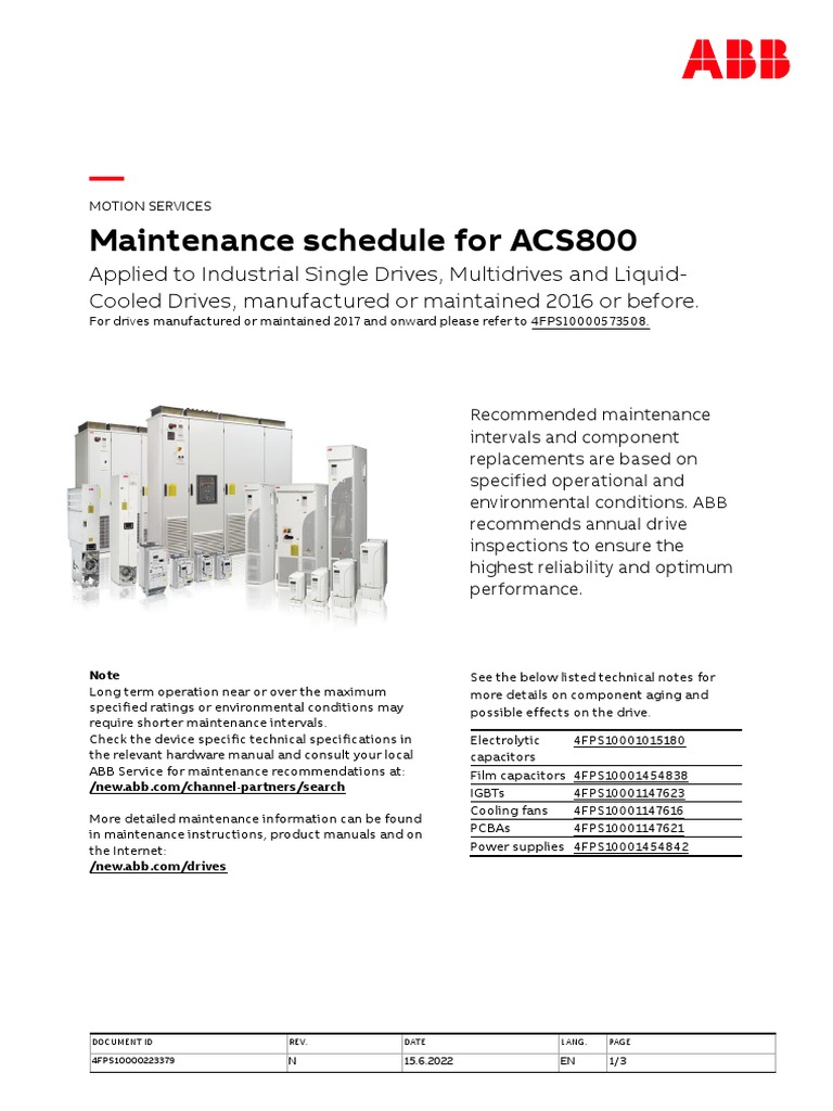 Maintenance Schedule ACS800 2016 and Before | PDF | Electronic Filter | Reliability Engineering