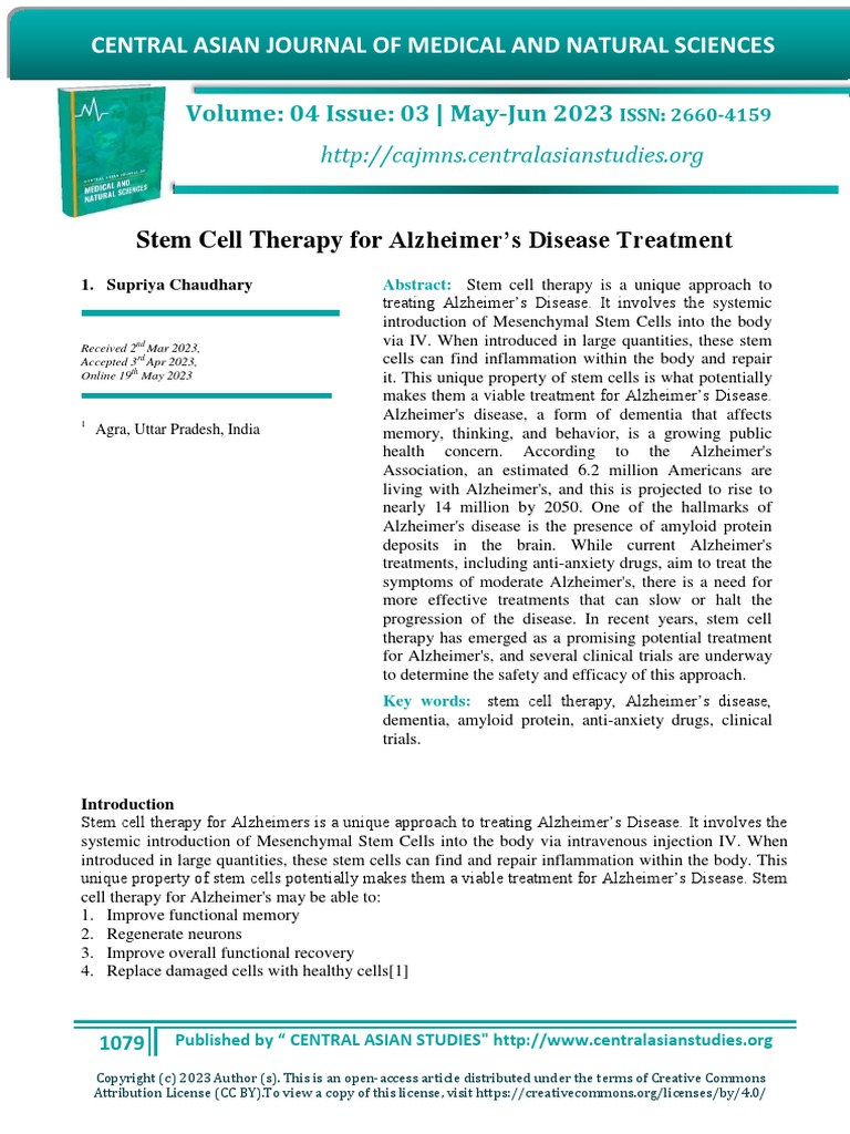 Stem Cell Therapy For Alzheimer's Disease Treatment | PDF | Alzheimer's ...