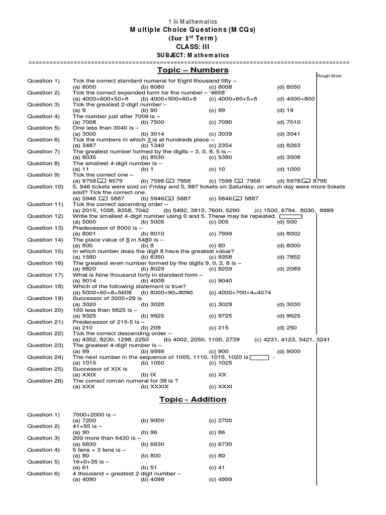 Class 3 Mathematics Pdf Numbers Elementary Mathematics