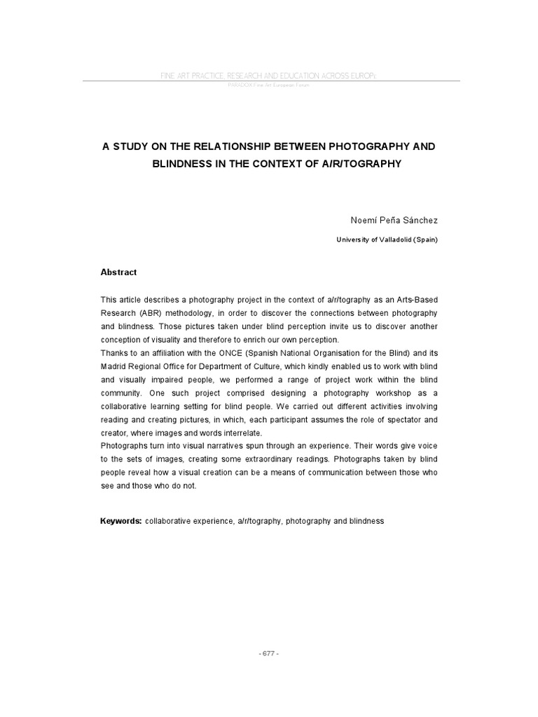 A Study On The Relationship Between Photography and Blindness in The ...