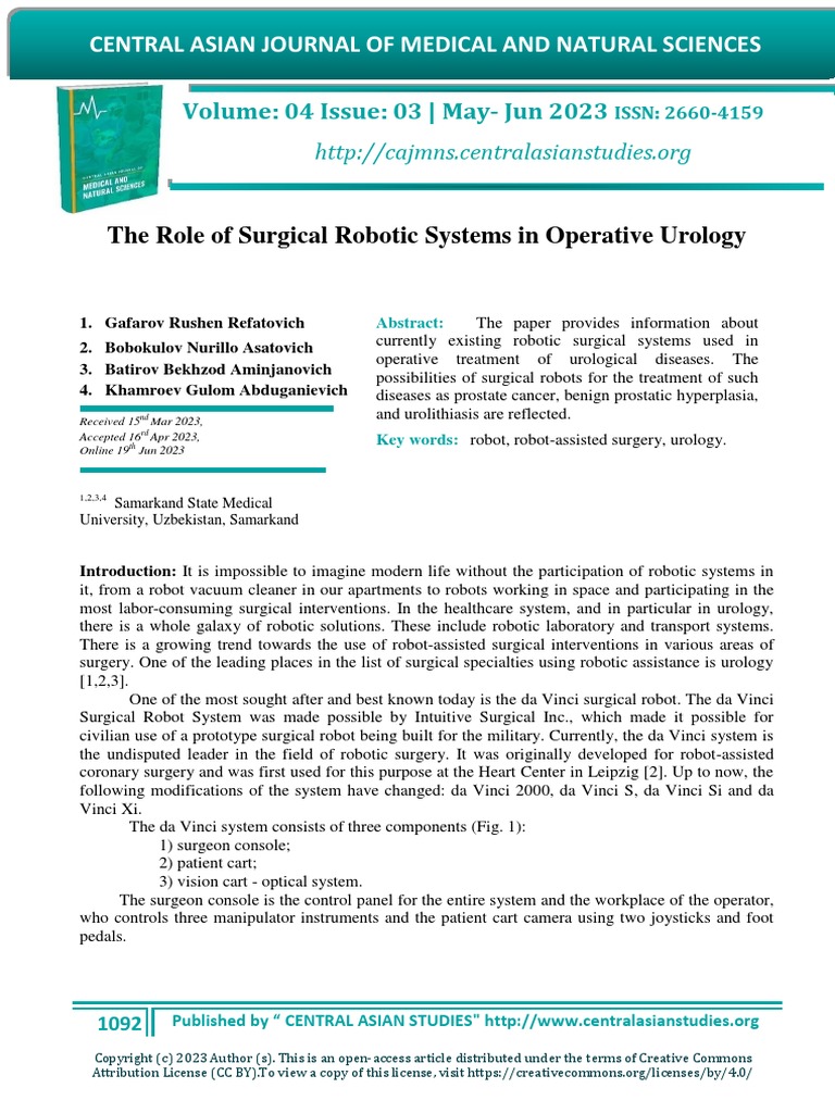 The Role of Surgical Robotic Systems in Operative Urology | PDF ...