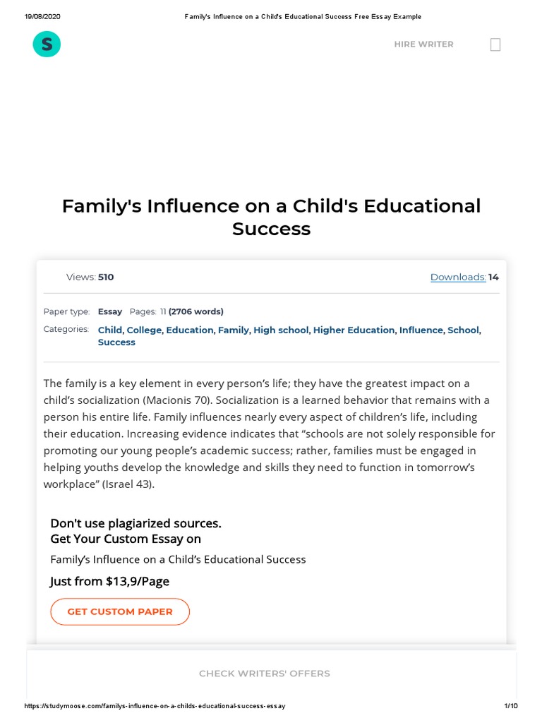 Family's Influence On A Child's Educational Success Free Essay Example ...