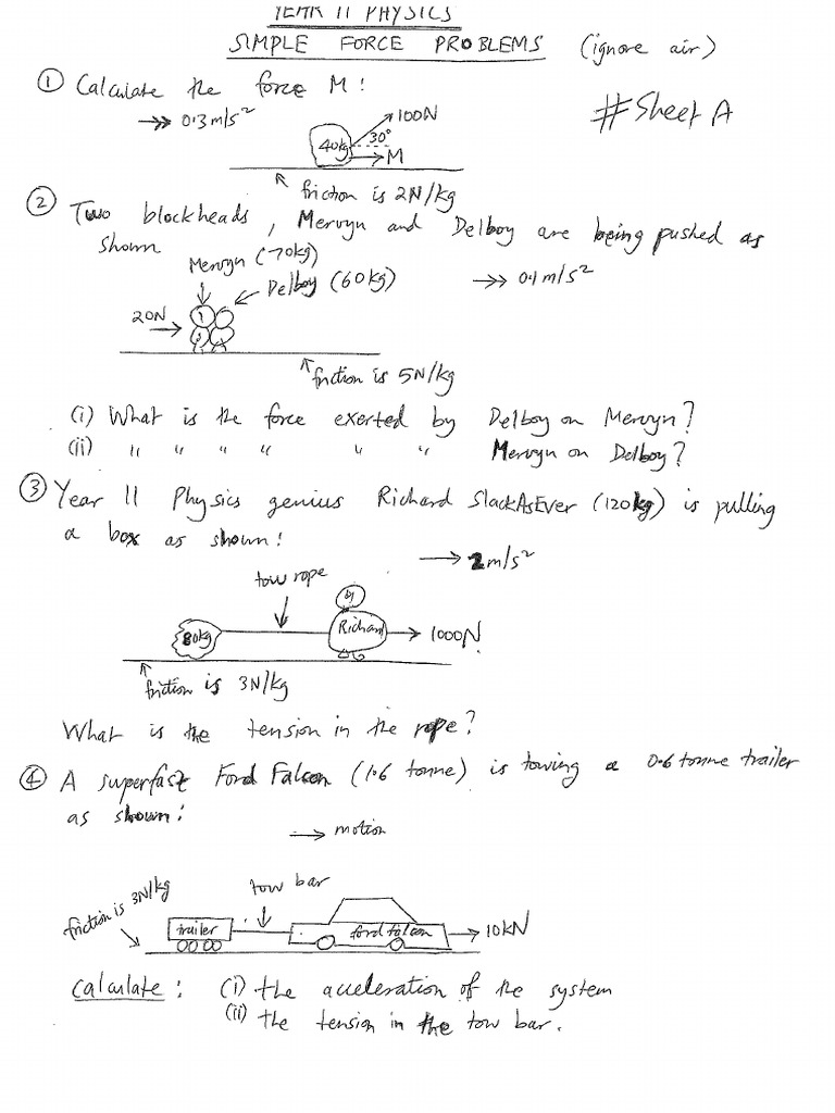 Sheets A B and C With Newtons Second Law Problems | PDF