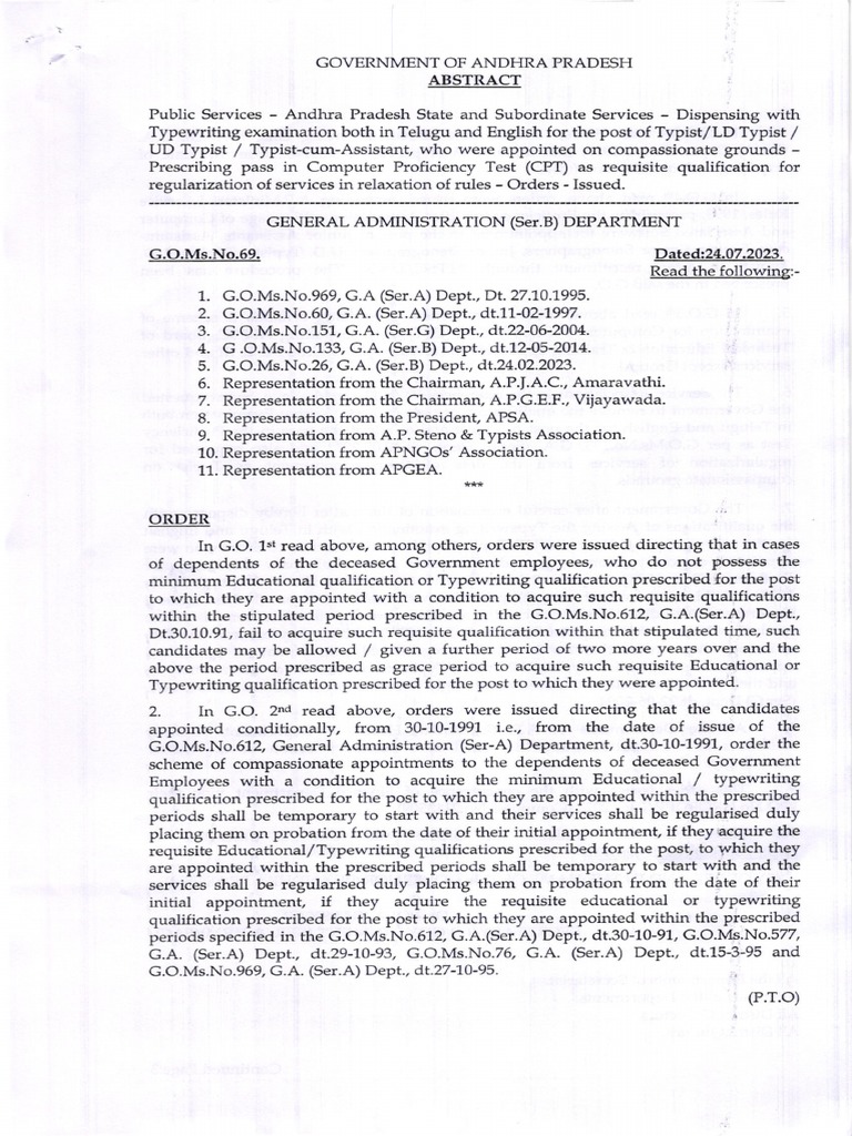 Go MS No 69 | PDF | Government | Office Work