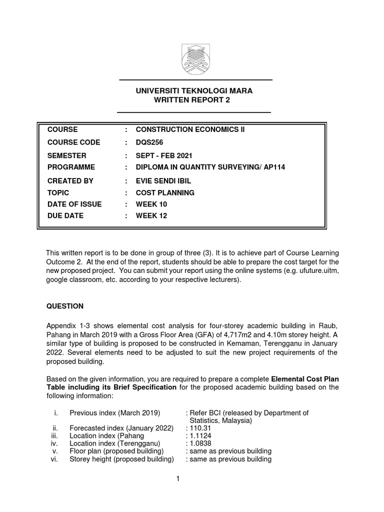 Elemental Cost Plan for Academic Building | PDF | Buildings And ...