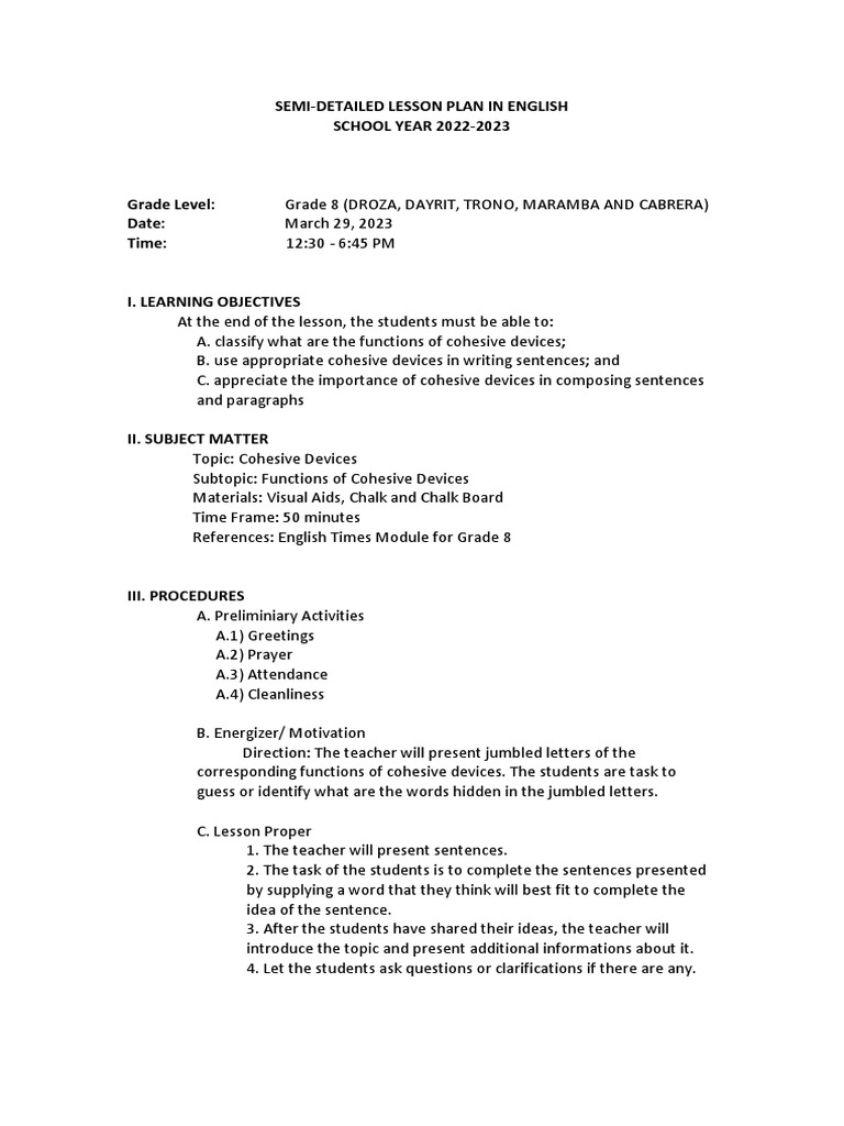 Function of Cohesive Devices - LP | PDF | Communication | Behavior Modification