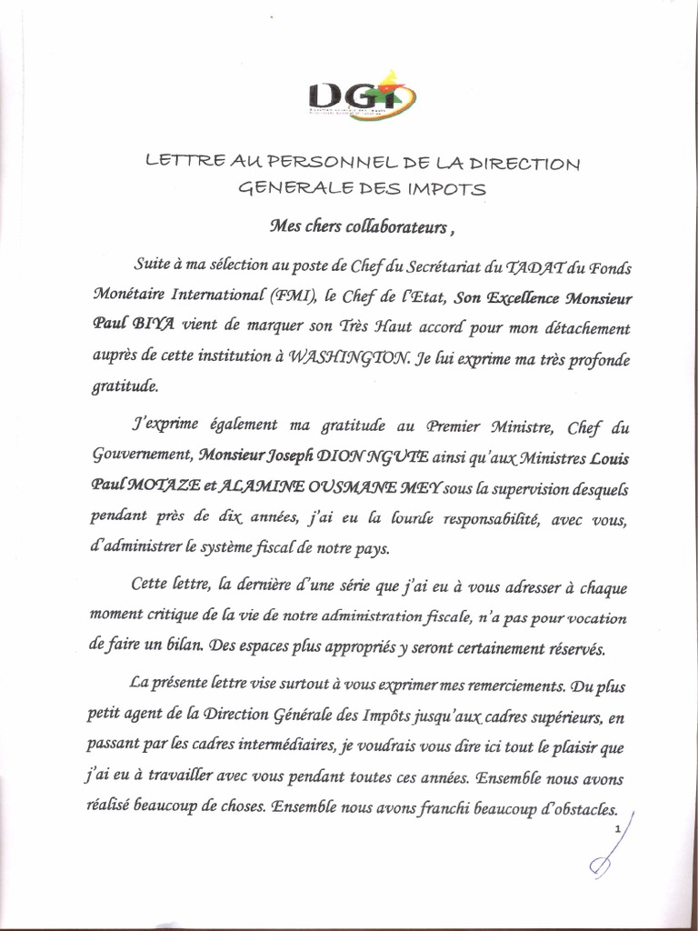 Lettre DGI Au Personnel | PDF