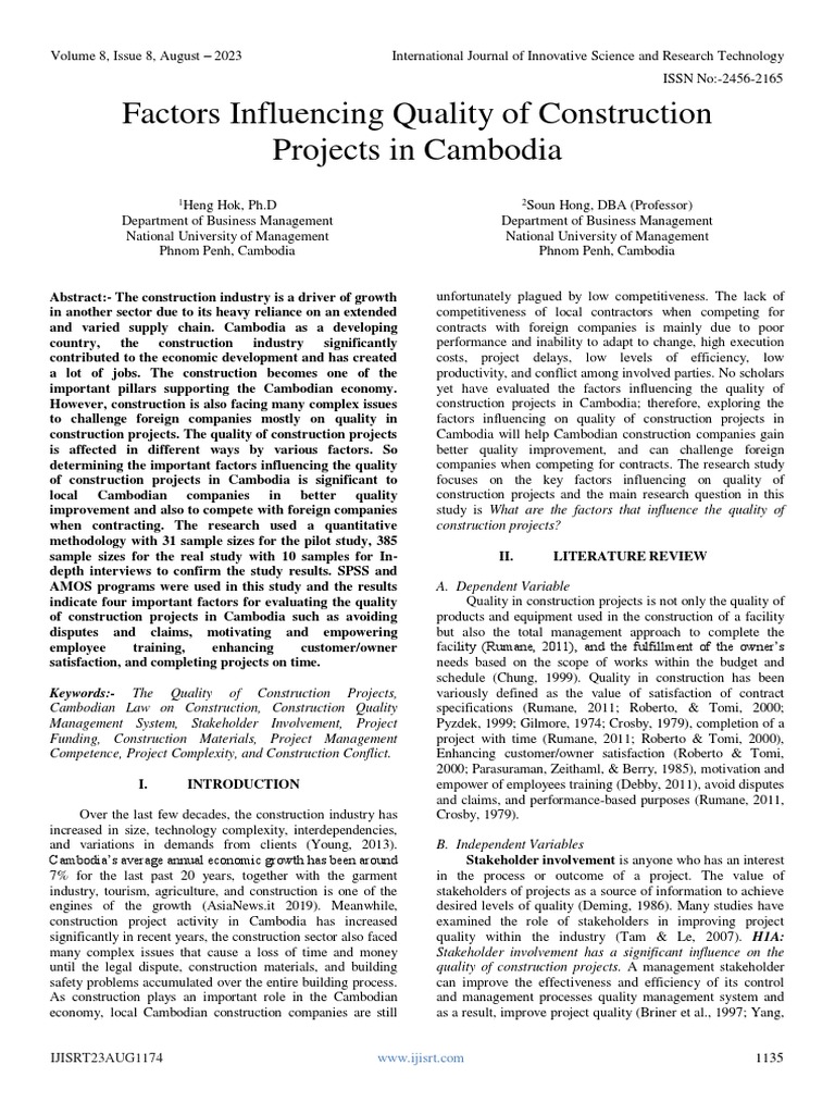 Factors Affecting Construction Quality in Cambodia | PDF | Factor ...